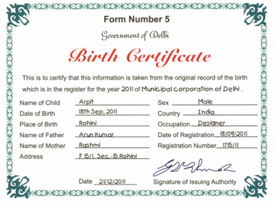 Element Birth Certificate