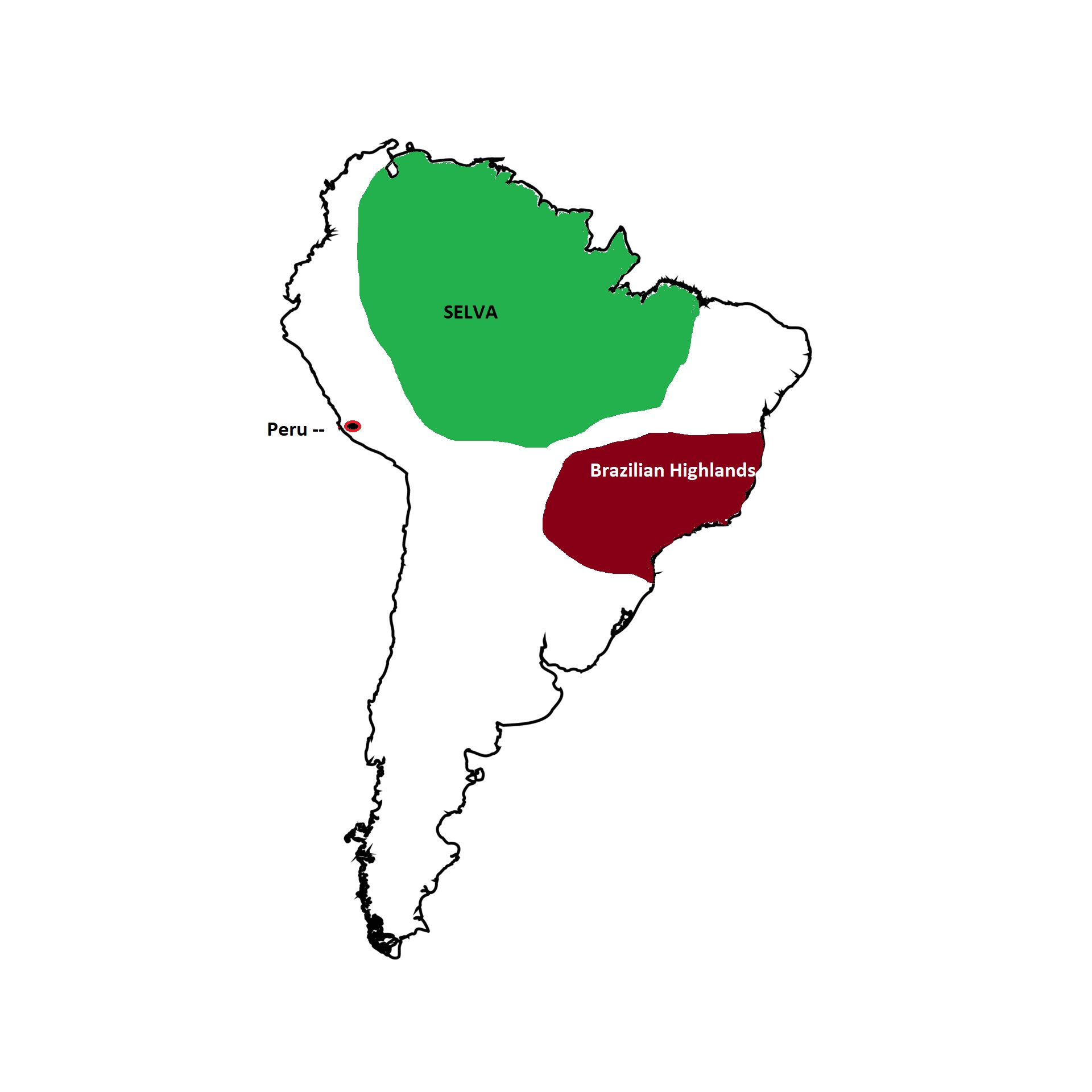 South America Brazilian Highlands Map